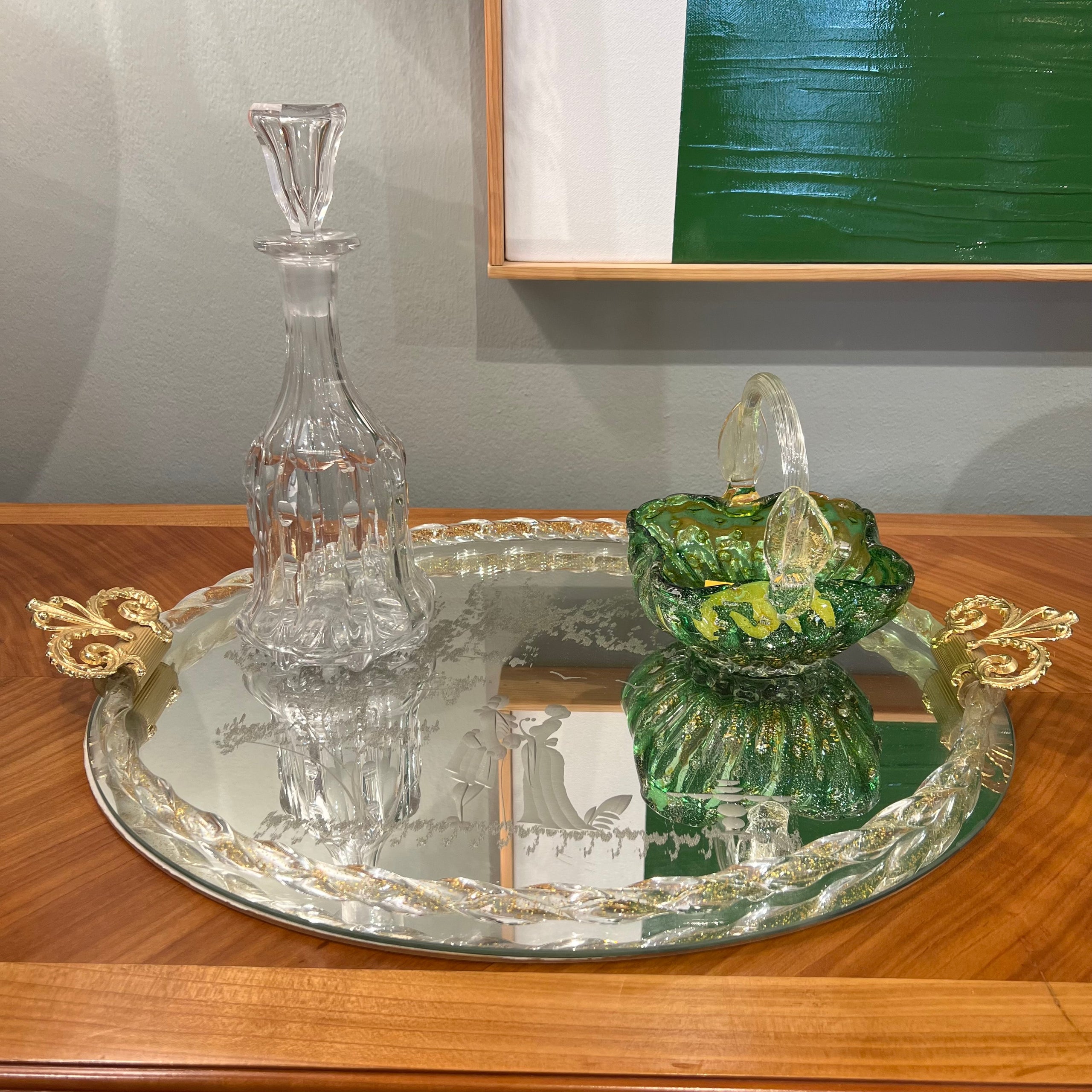 Murano Glass Etched Mirrored Tray with Gold Rope Detail | Window Shop Home